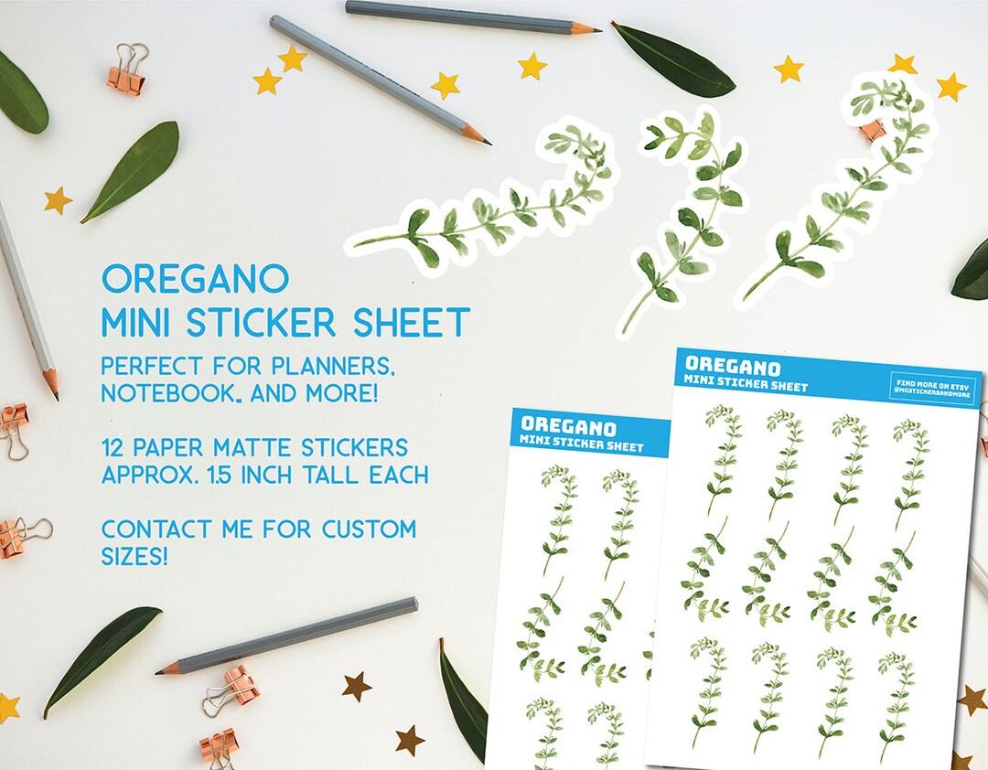 Oregano Mini Stickers, Small, Garden, Cottage Core, Grocery List ...