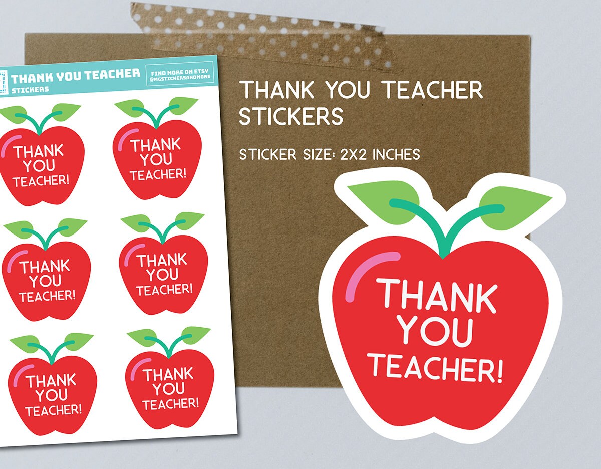 Thank You Teacher apple stickers teacher apple thanks | Etsy