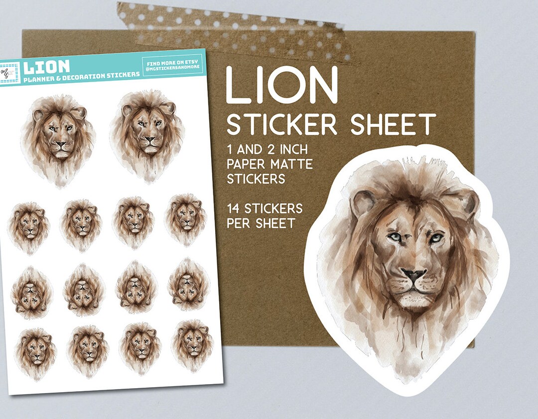 Lion Sticker Sheet, Paper Matte Stickers, Lioness, Animals, Zoo, Safari ...