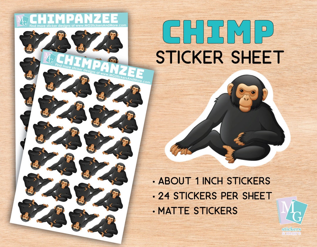 Chimpanzee Sticker Sheet, Matte Stickers, Zoo, Animal Love, African ...