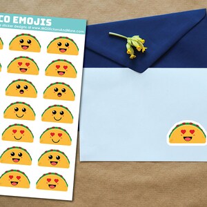 Taco Emoji Sticker Sheet for Crafting, Journaling, Scrapbooking, Cute ...