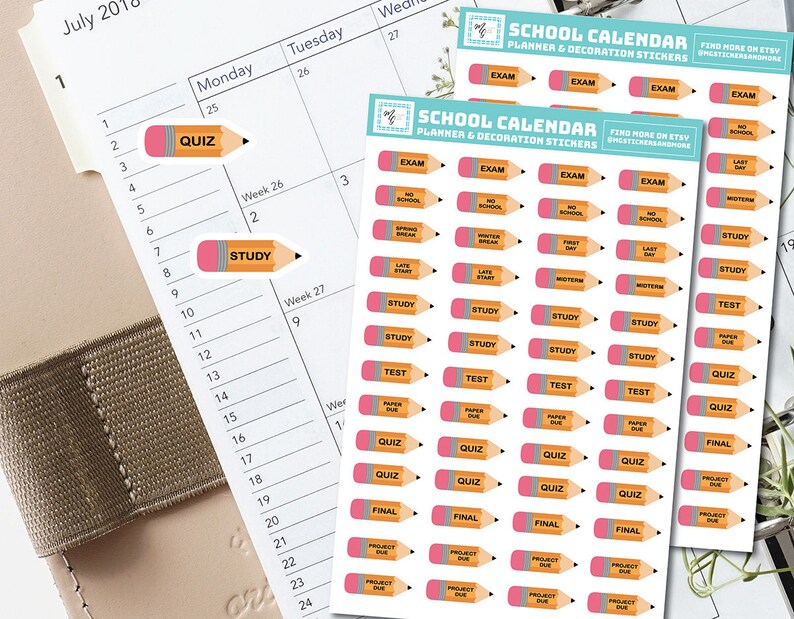 School Calendar Pencil Stickers School Dates Labels for - Etsy