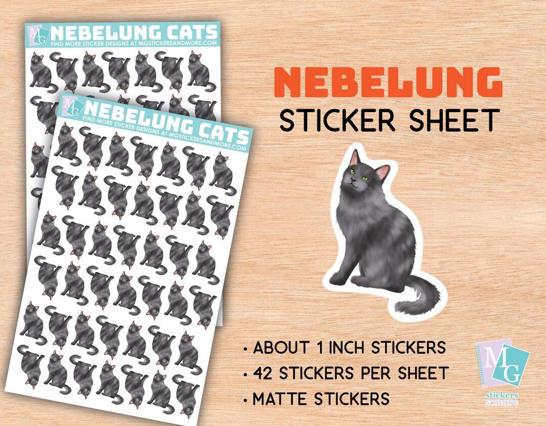 Nebelung Cat Sticker Sheet, Emojis, Fancy Cat, Stationary, Feline, Cat ...