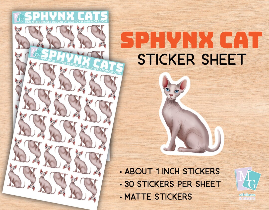 Sphinx Cat Sticker Sheet, Emojis, Fancy Cat, Stationary, Feline, Cat ...
