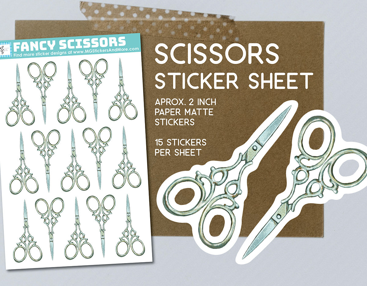 Fancy Scissor Sticker Sheet Scissors Sticker Sewing - Etsy
