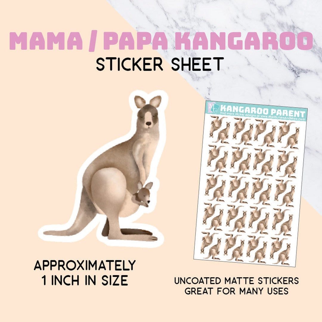 Kangaroo Parent Sticker Sheet, Mama, Papa, Baby Shower, Scrapbook ...