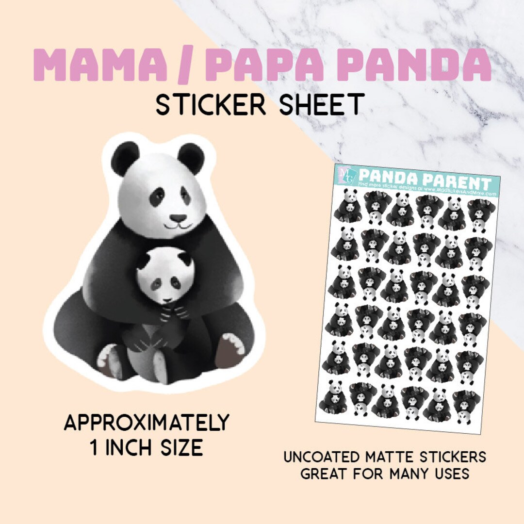 Panda Parent Sticker Sheet, Mama, Papa, Baby Shower, Scrapbook ...