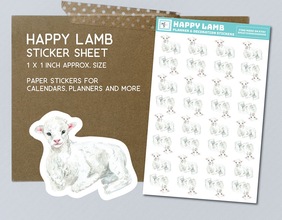 Lamb Stickers, Happy Lamp, Sheep, Stationary, Paper Stickers, Cute ...