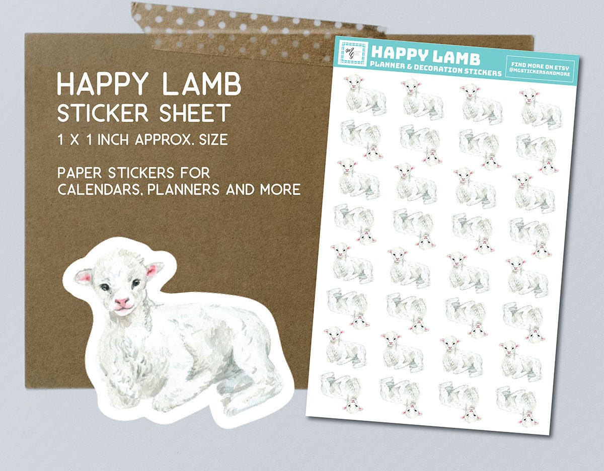 Lamb Stickers Happy Lamp Sheep Stationary Paper Stickers | Etsy