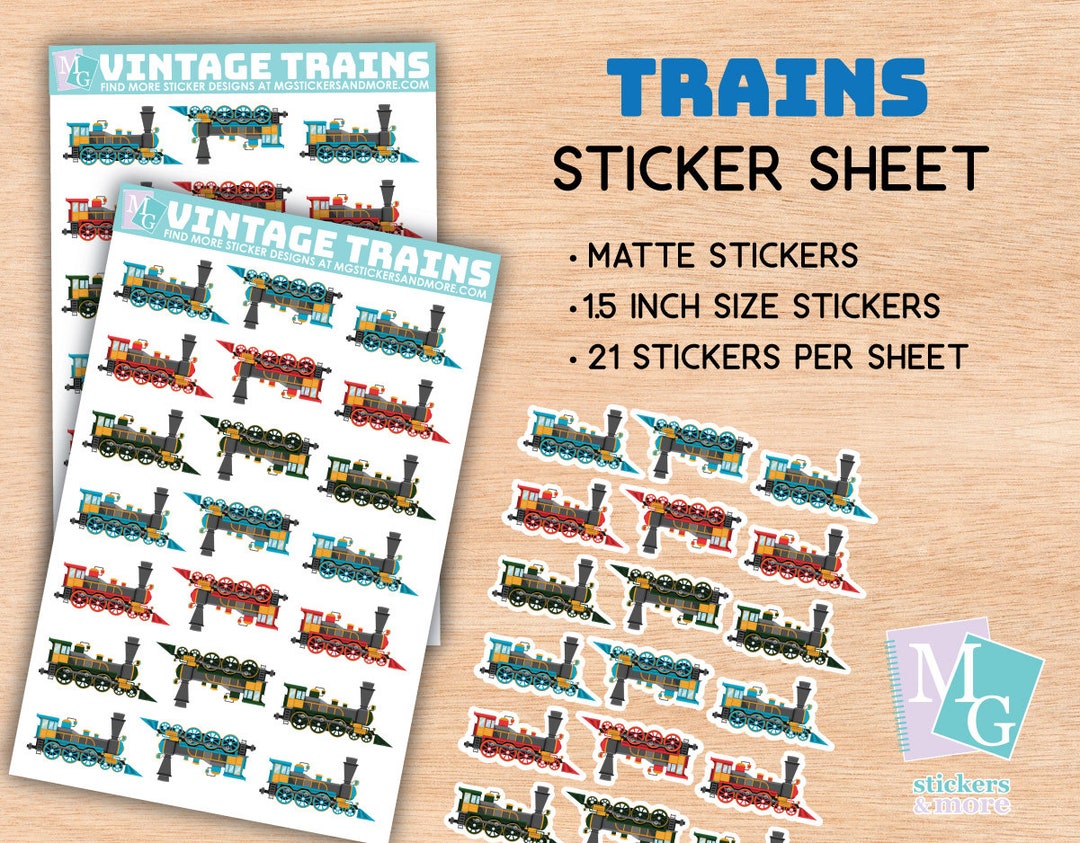 Vintage Train Sticker Sheet, Trains, Railroad, Stickers, Color ...