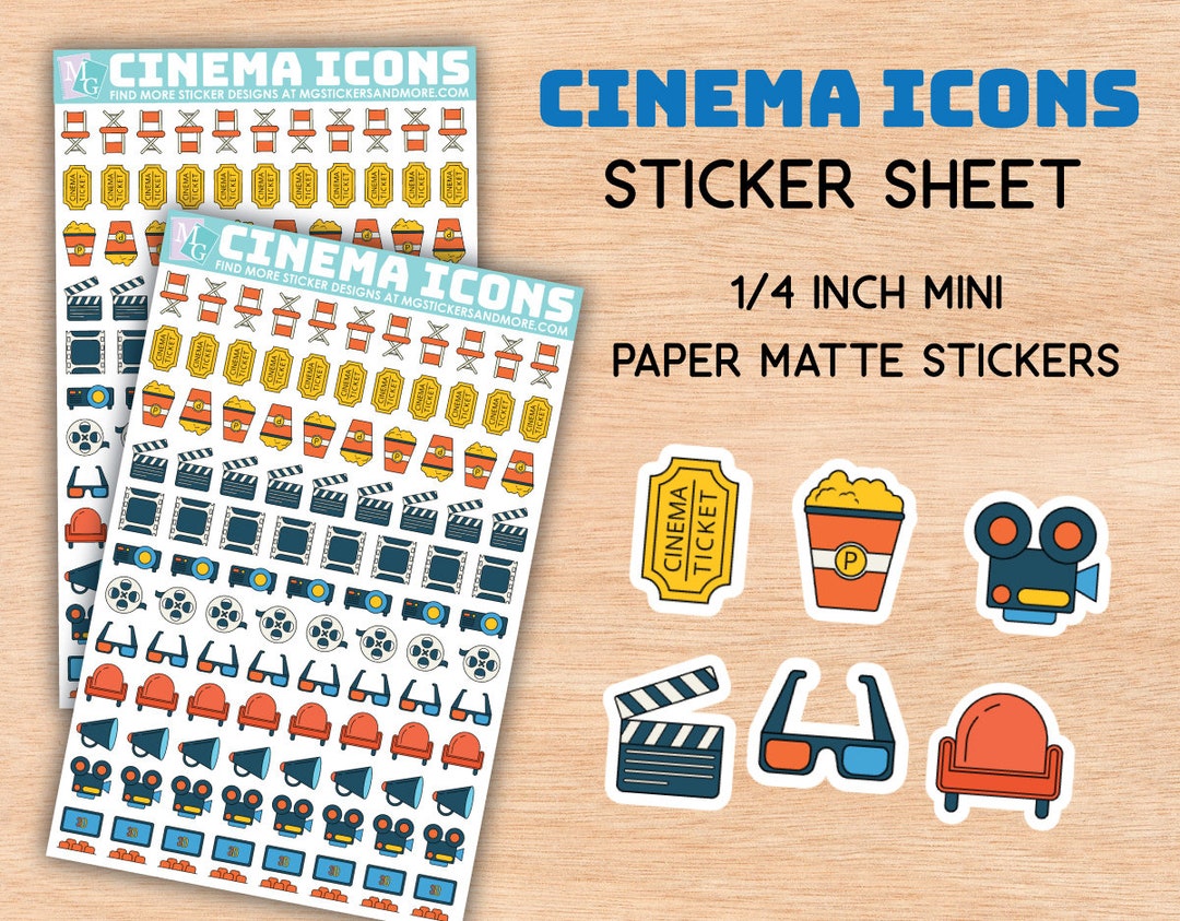 Cinema Stickers, Planner Sticker, Icons, Small, Mini, Paper Matte ...