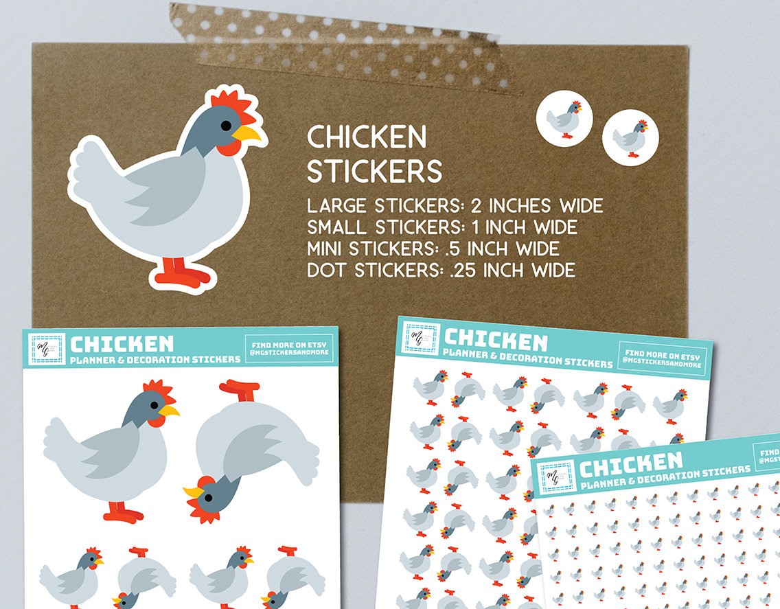 Chicken Stickers Assorted Sizes Paper Stickers Small Mini | Etsy