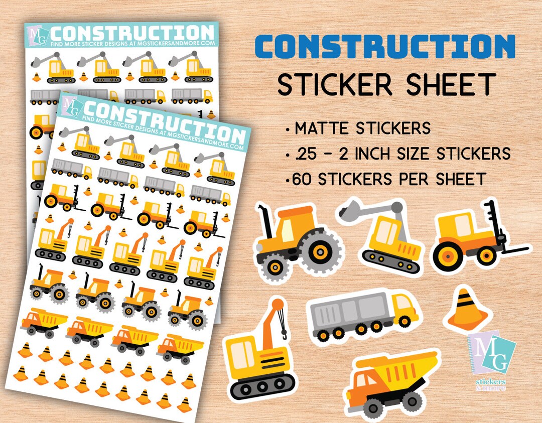 Construction Vehicles Sticker Sheet, Kid Stickers, Illustration, for ...