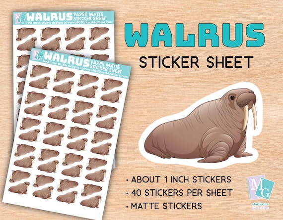 Walrus Sticker Sheet Matte Stickers Zoo Animal Love - Etsy