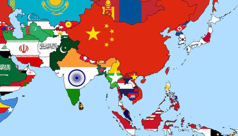 All Countries Vector World Map - Detailed World Map Drawing. Flags ...