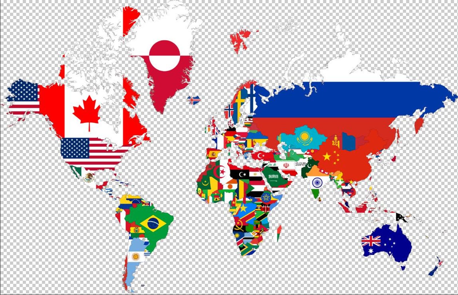 All Countries Vector World Map - Detailed World Map Drawing. Flags ...