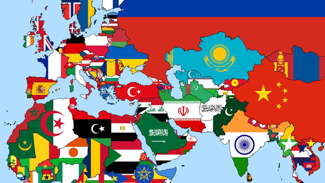All Countries Vector World Map - Detailed World Map Drawing. Flags ...