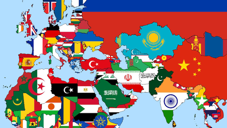 All Countries Vector World Map - Detailed World Map Drawing. Flags ...