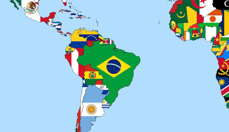 Detailed World Map With Country Flags - Etsy