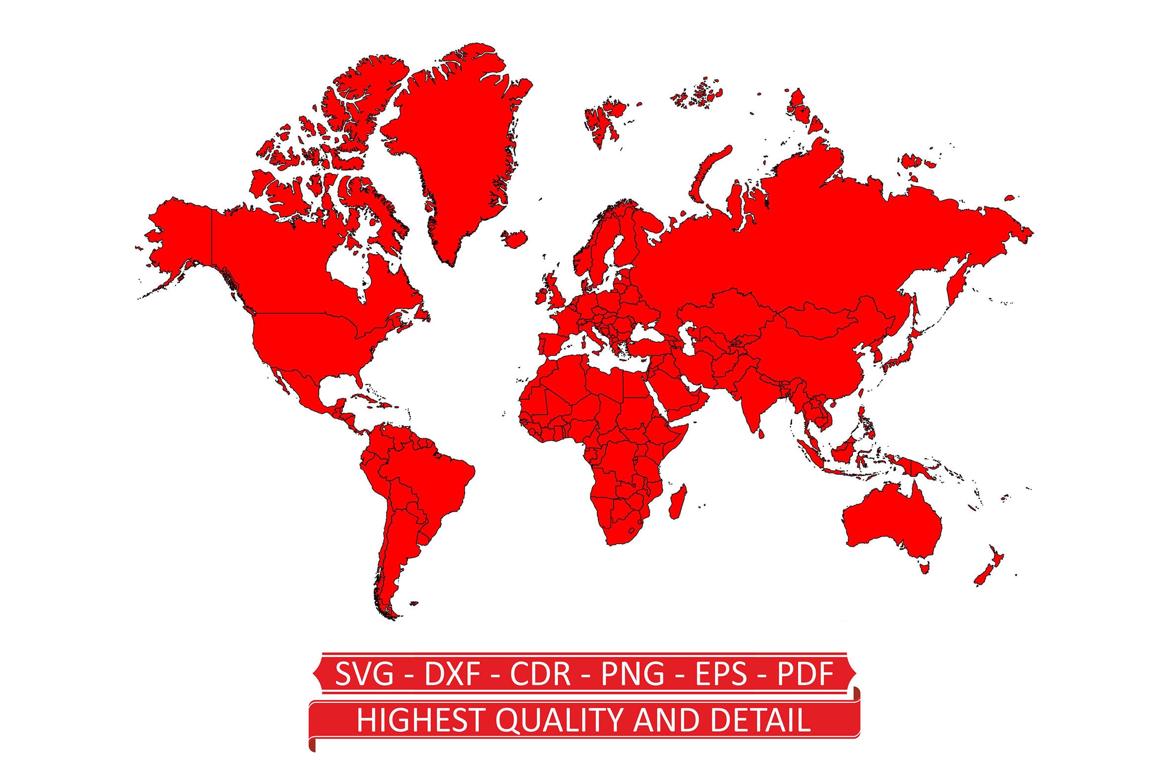 World Map Vector Laser Cut File. Svg - Dxf - Cdr - Png - Eps - Pdf ...