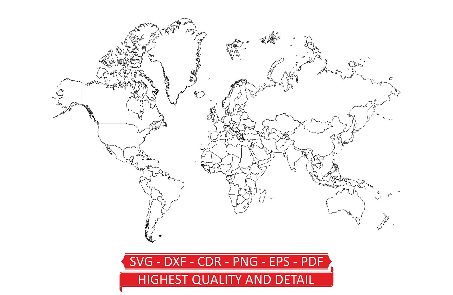 World Map Vector Laser Cut File. Svg - Dxf - Cdr - Png - Eps - Pdf ...