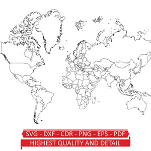 World Map Vector Laser Cut File. Svg - Dxf - Cdr - Png - Eps - Pdf ...