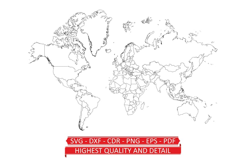 World Map Vector Laser Cut File. Svg - Dxf - Cdr - Png - Eps - Pdf ...