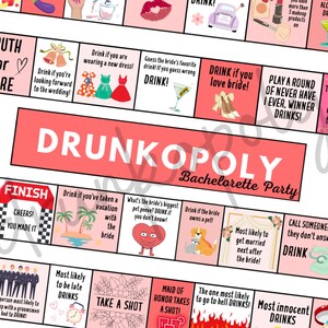 DRUNKOPOLY! Bachelorette Party Drinking Game, Bridal Party, Bridesmaid ...