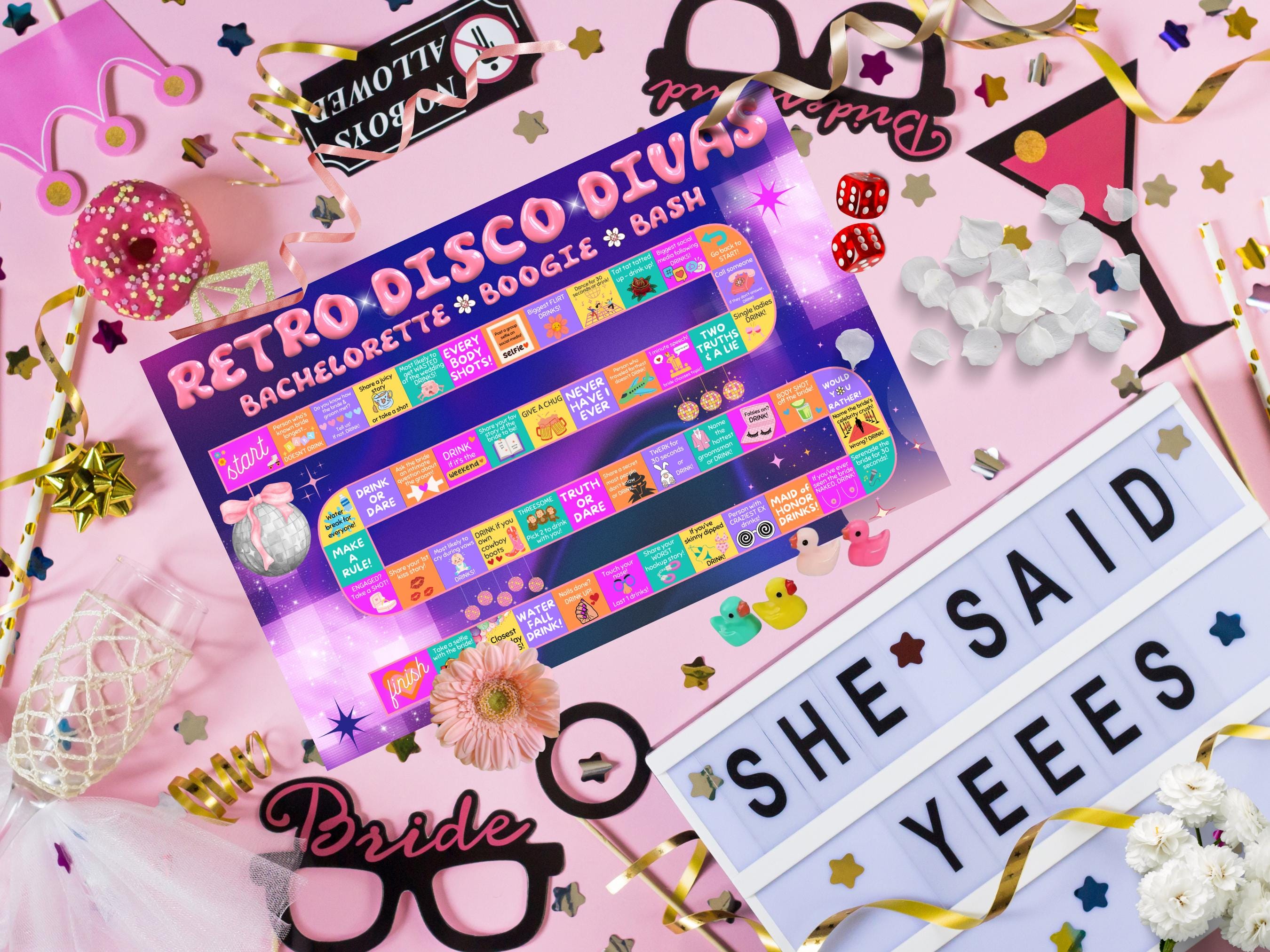 Retro Disco Divas Bachelorette Drinking Board Games, Custom Gifts for ...