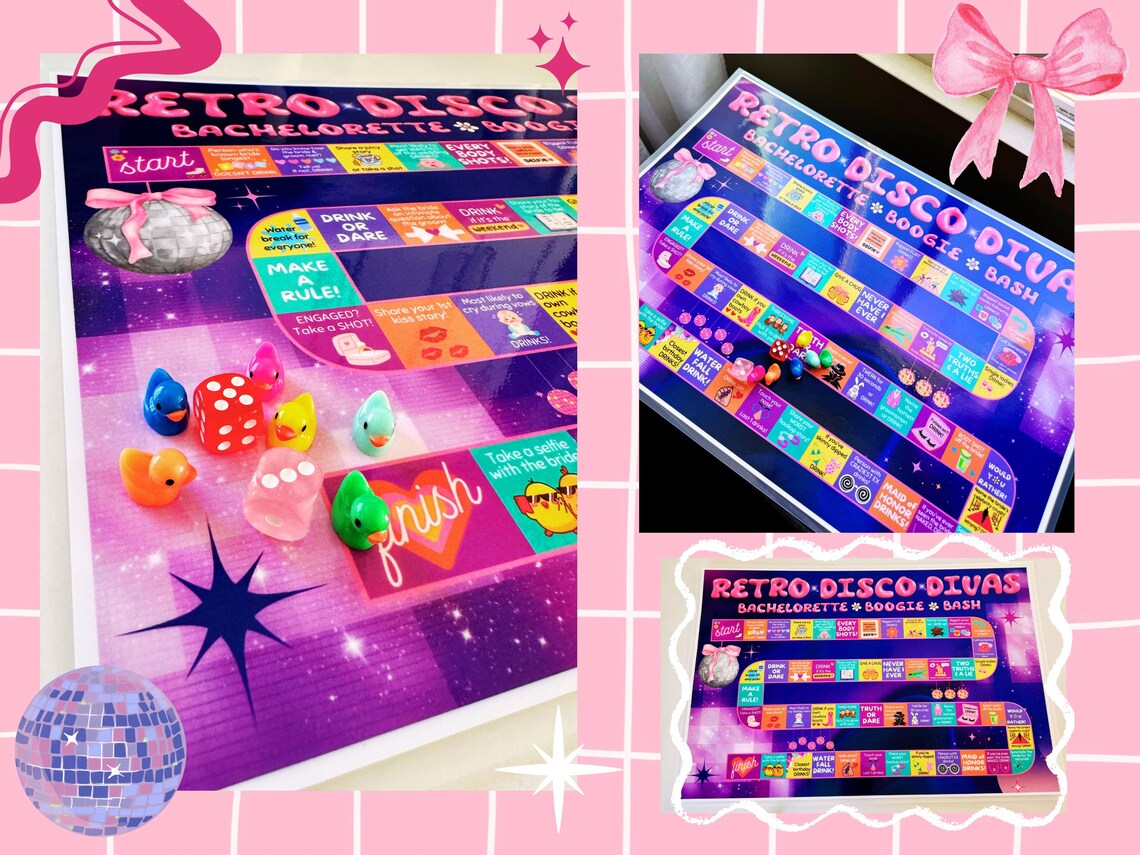 Retro Disco Divas Bachelorette Drinking Board Games, Custom Gifts for ...