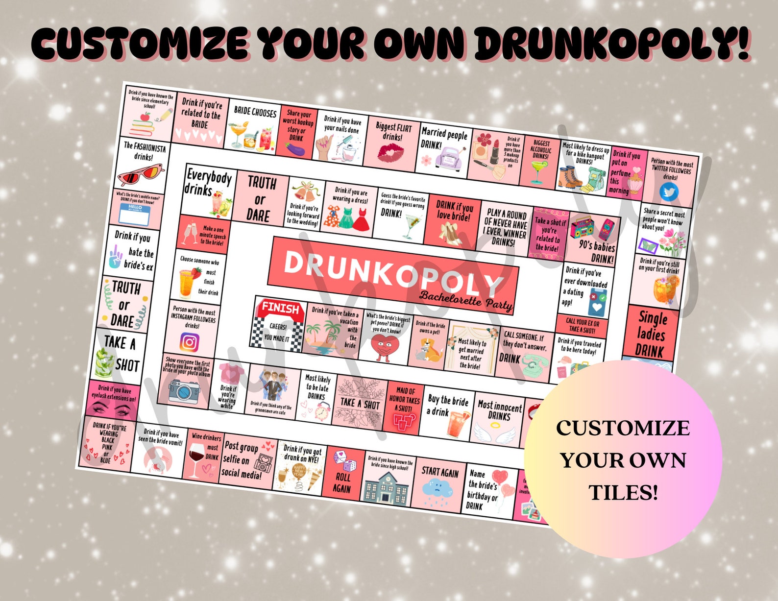 CUSTOM Drunkopoly Board Game for Bachelorette Party Game - Etsy