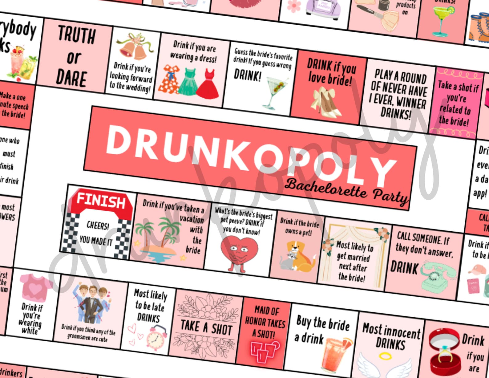 CUSTOM Drunkopoly Board Game for Bachelorette Party Game - Etsy