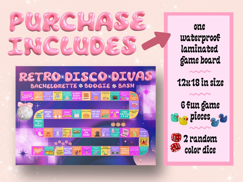 Retro Disco Divas Bachelorette Drinking Board Games, Custom Gifts for ...