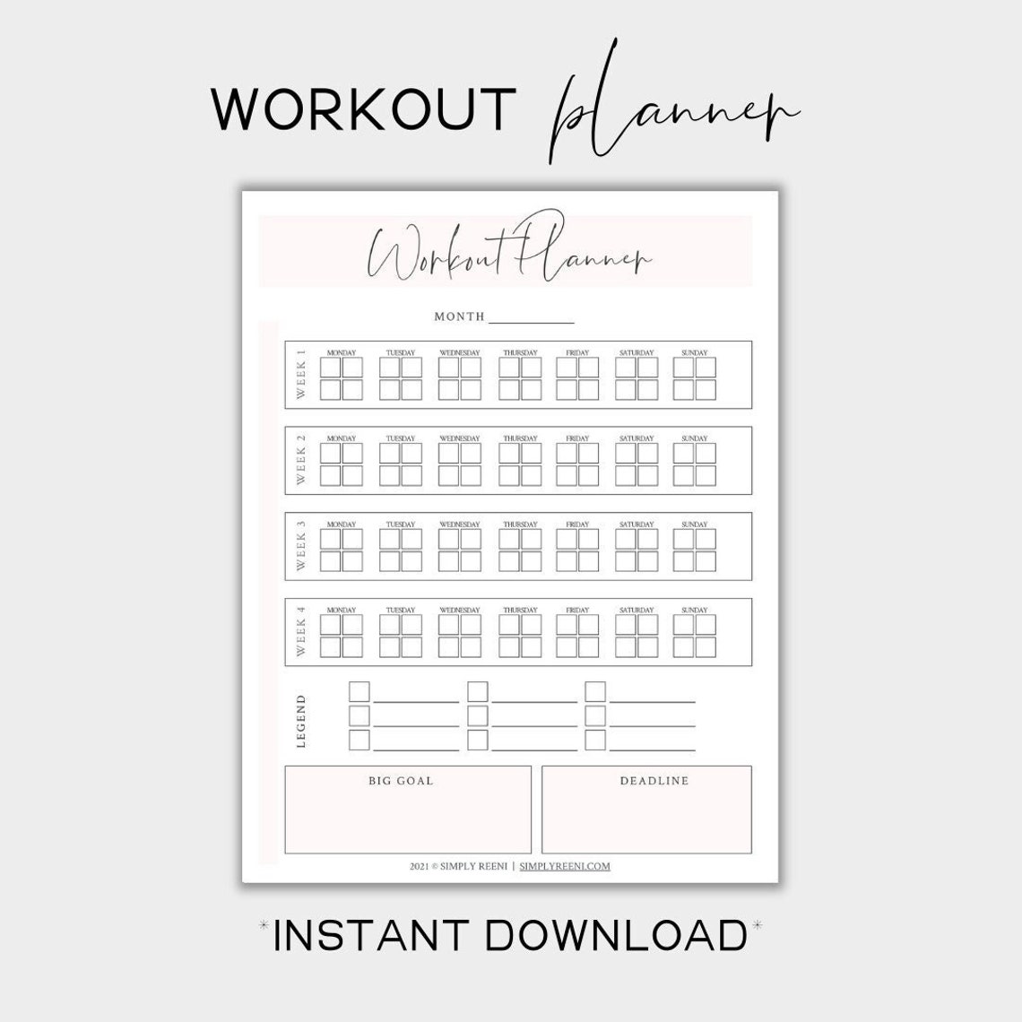 Workout Planner, Printable, Workout Planner Insert, Planning Page ...