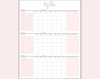 3 Month Calendar Printable Planner Sheets 8.5X11 (Download Now) - Etsy