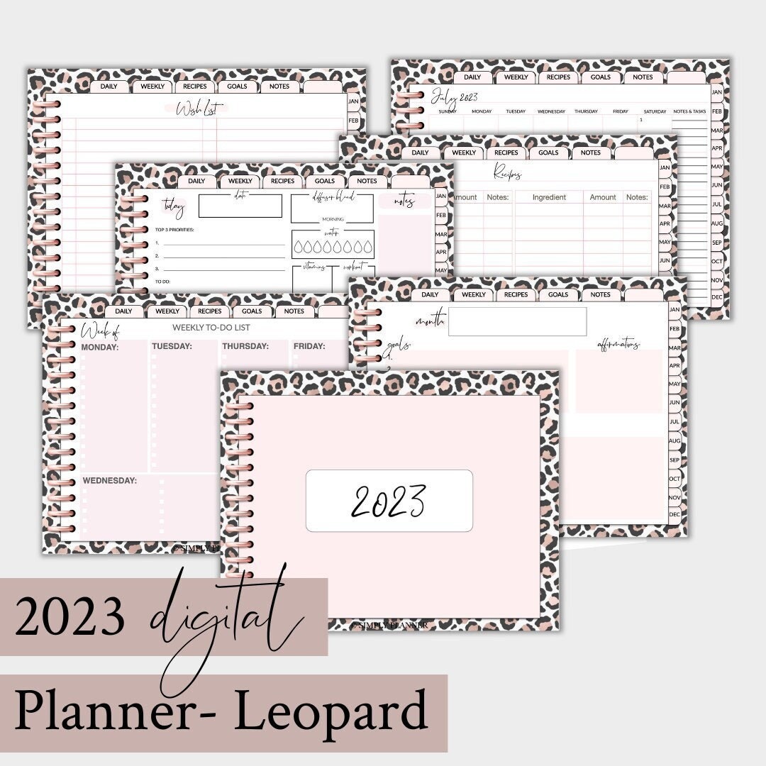 2023 Digital Calendar Pink Leopard, Monthly, Weekly, and Daily Digital ...