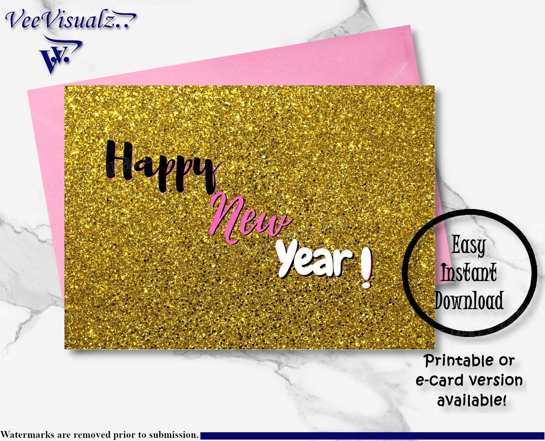 Happy New Year Card, Printable Card, Beautiful Card, Holiday Card, E ...