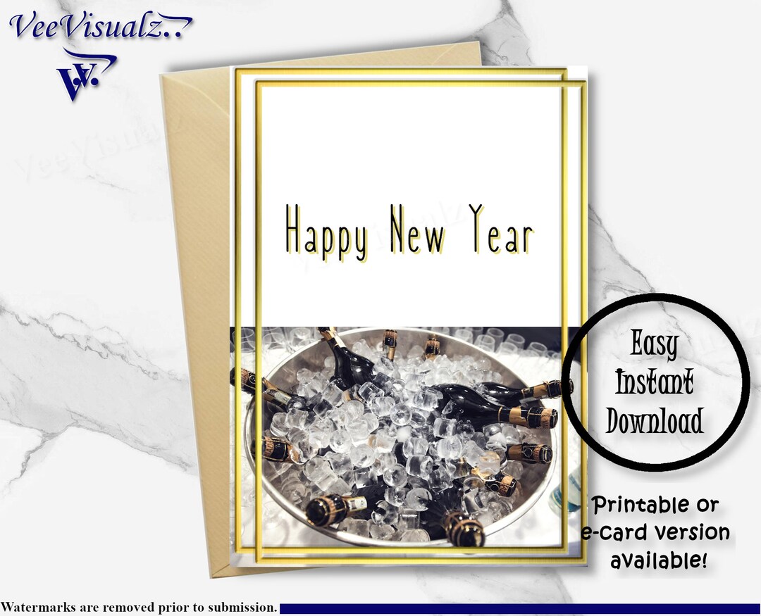 Happy New Year Card, Printable Card, Classy Card,hny Card, Green and ...