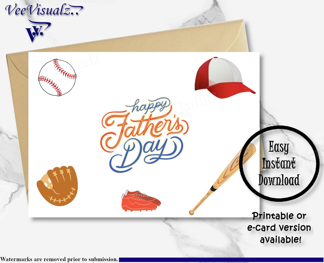 Fathers Day Card, Printable Card, Baseball Lover, E-card, Baseball Fan ...