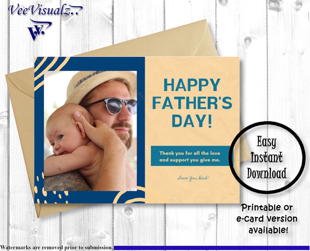 Father's Day Card| Custom Card| Printable Card| Own Pic| Digital ...