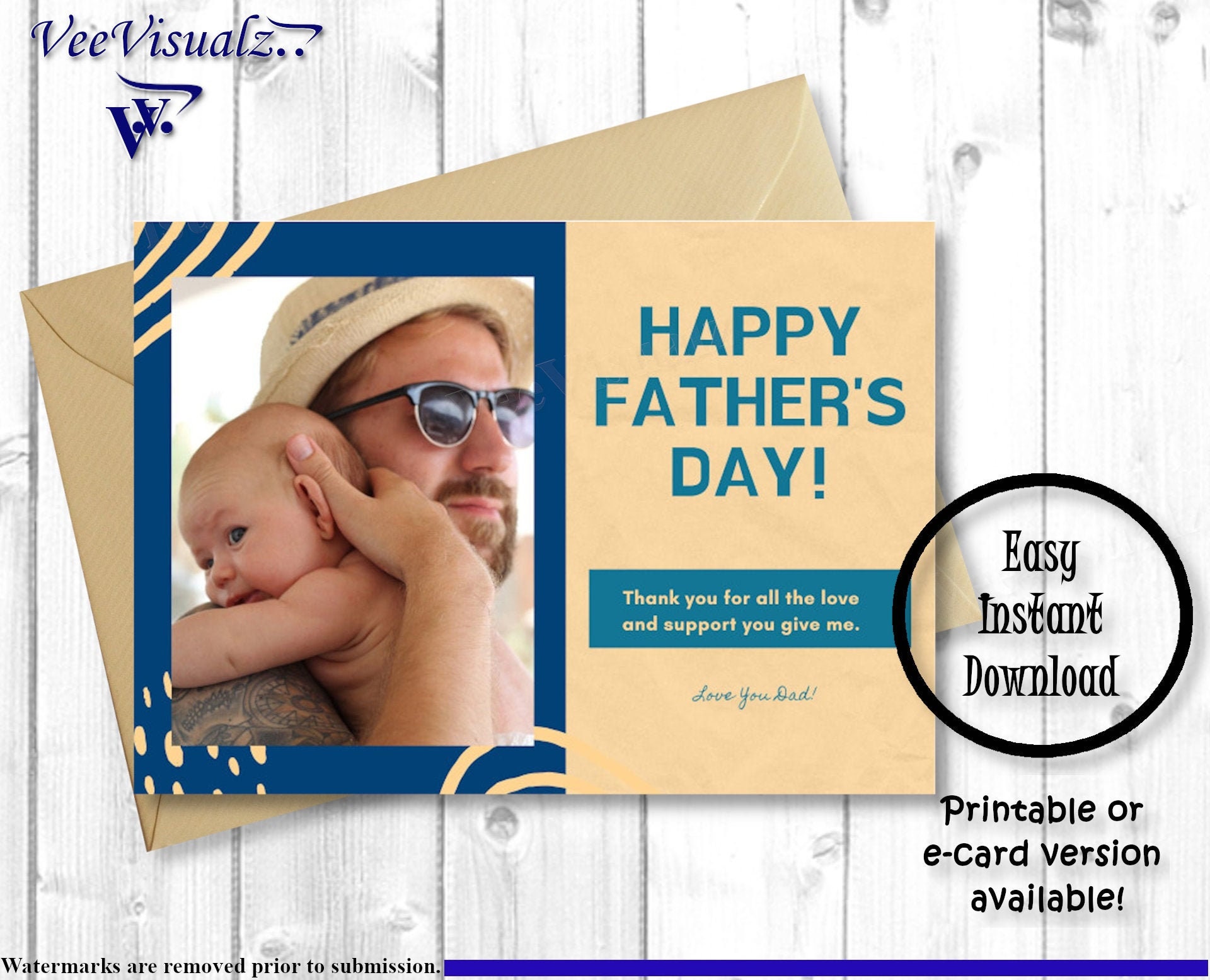 Father's Day Card| Custom Card| Printable Card| Own Pic| Digital ...