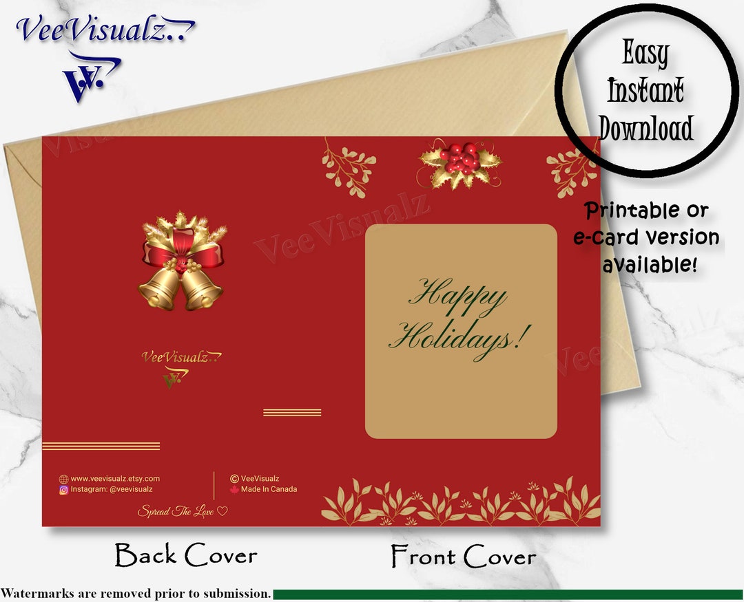 Happy Holidays Card, Printable Card, Beautiful Card, Holiday Card, E ...