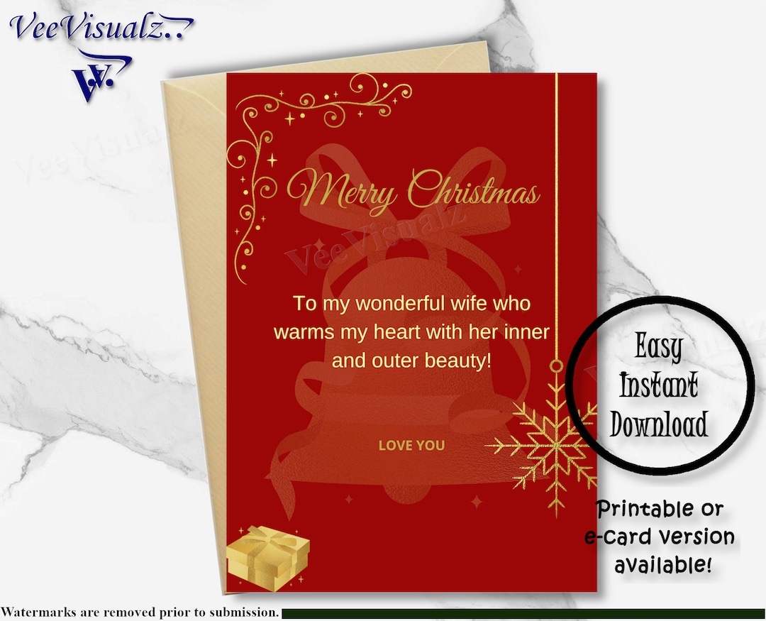 Christmas Card for Wife, Wife Christmas Card, Printable Card, Christmas ...