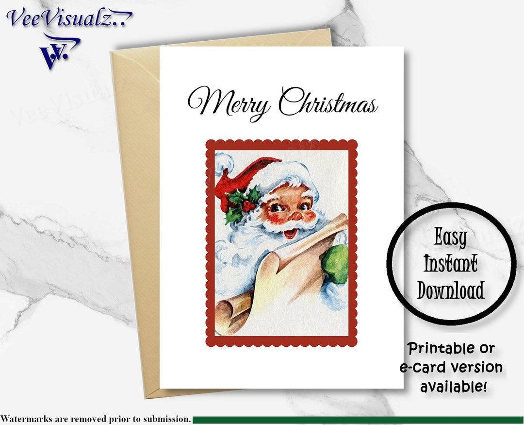 Christmas Card, Printable Card, Santa Card, Merry Christmas Card ...
