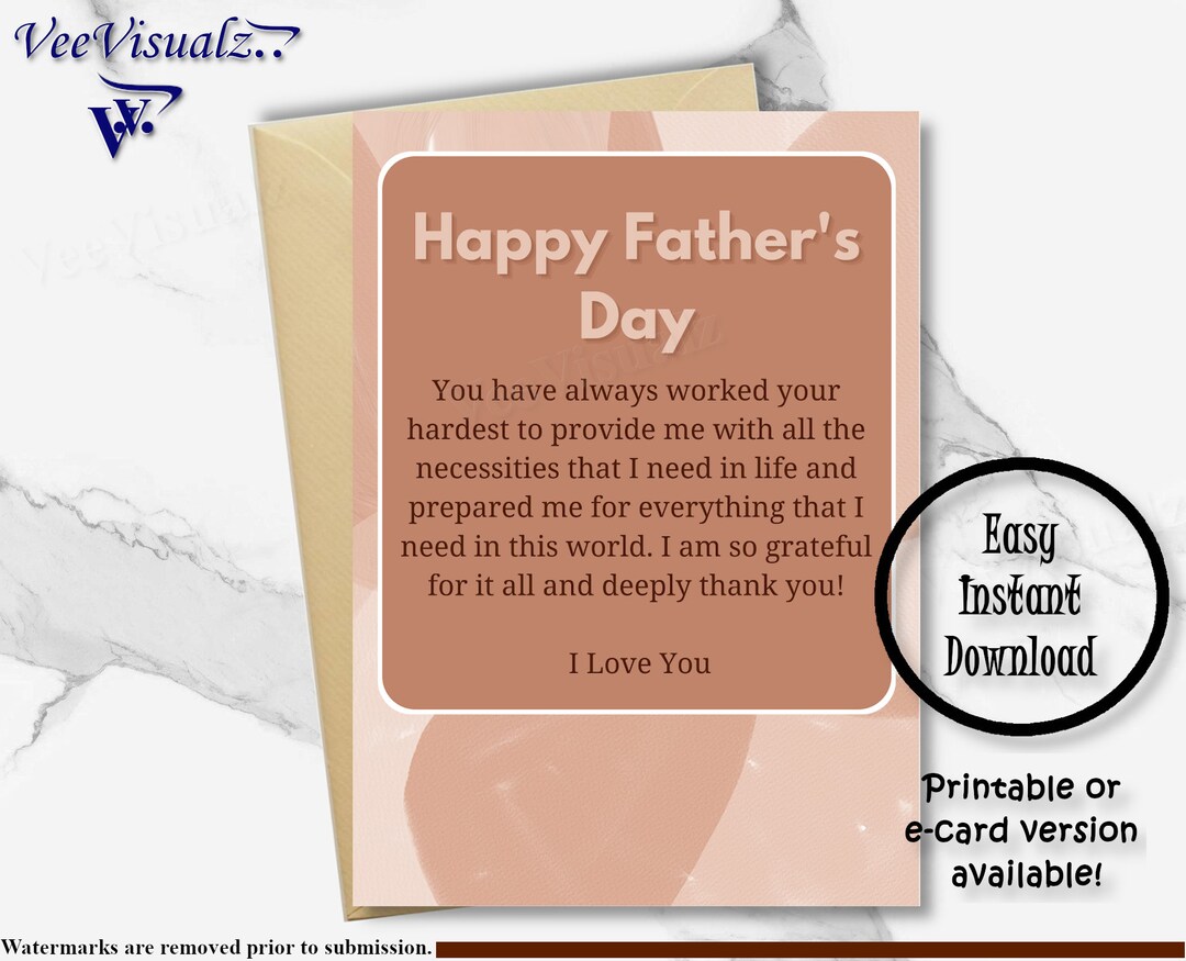 Fathers Day Card, Printable Card, Meaningful Card, E-card, Beautiful ...