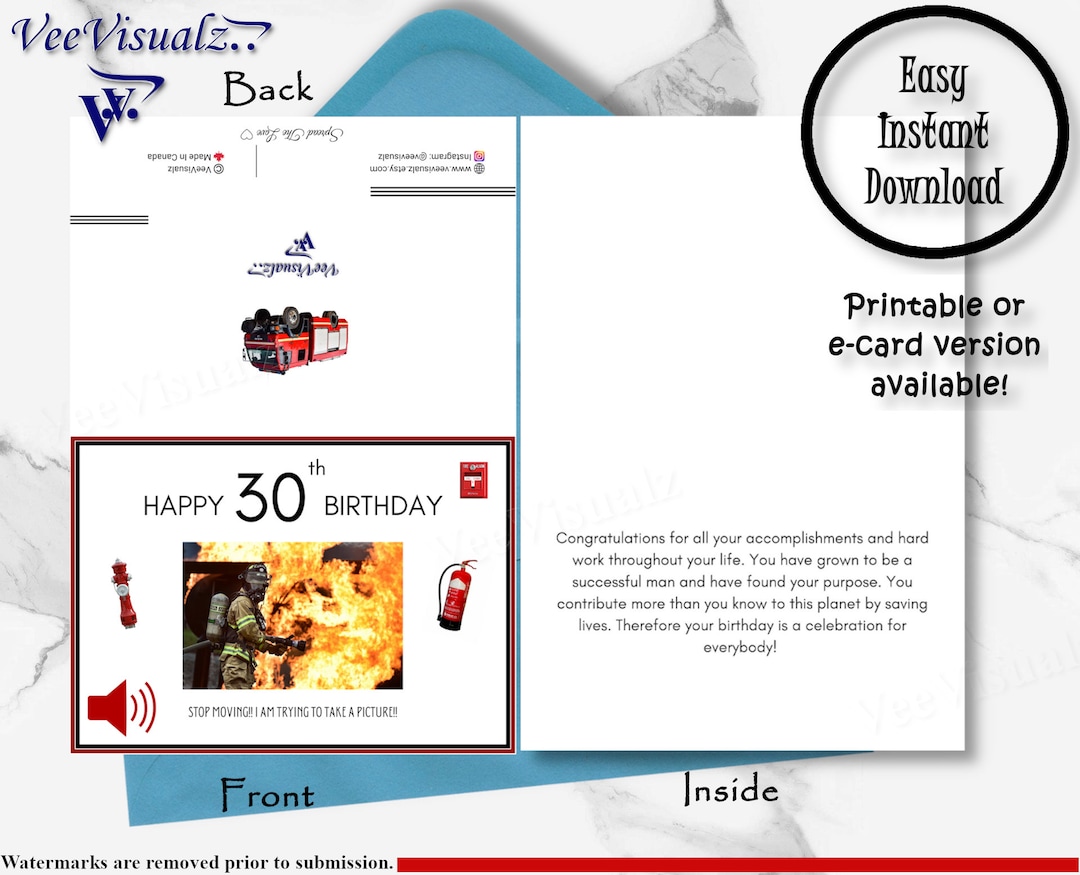 Birthday Card, Fire Fighter Card, Birthday Card for Fire Fighter, 30th ...