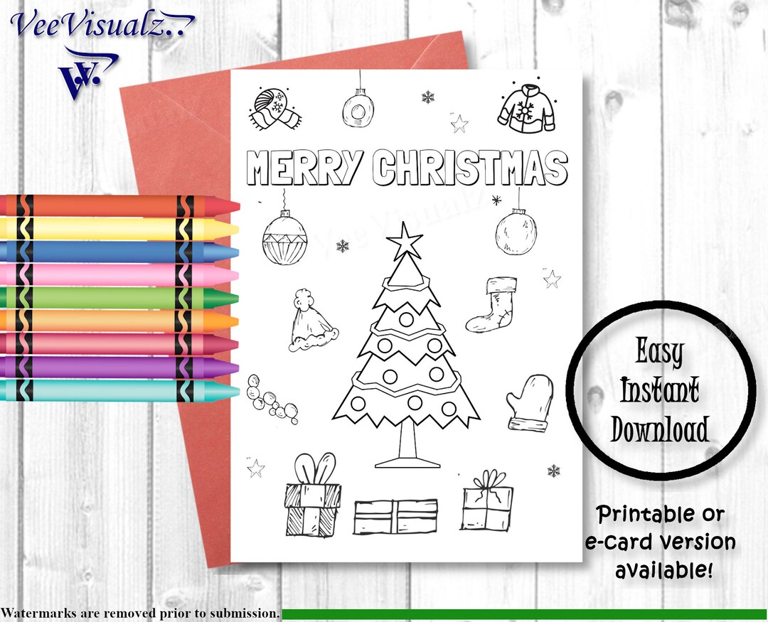 Christmas Coloring Card, Printable Card, Coloring Card, Merry Christmas ...