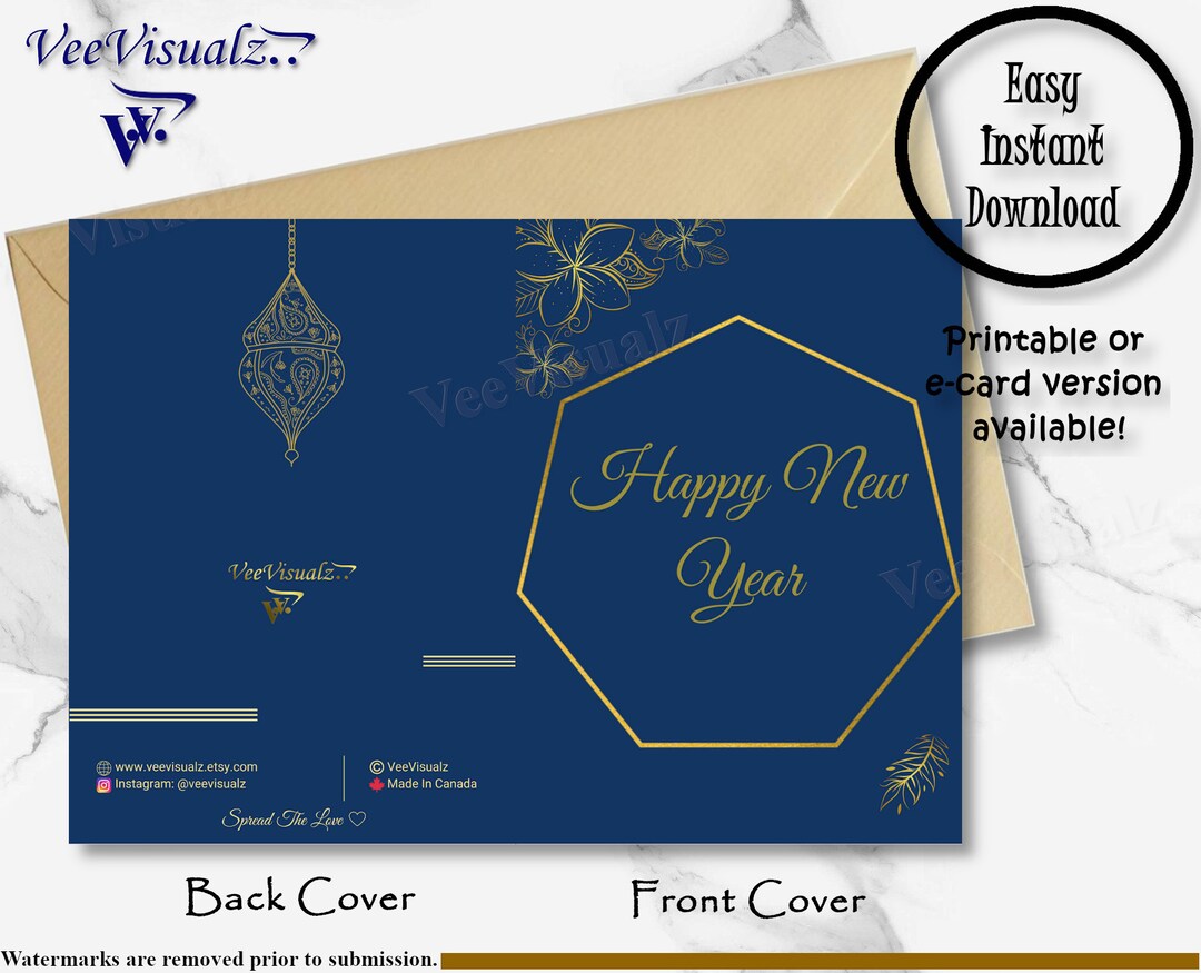 Happy New Year Card, Printable Card, Beautiful Card, Holiday Card, E ...