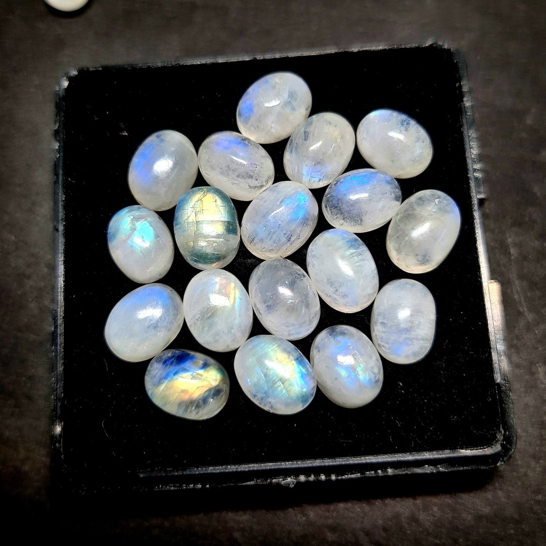 7x9 MM 23 Pcs Moonstone Cabochons, Rainbow Moonstone Cabochon ...