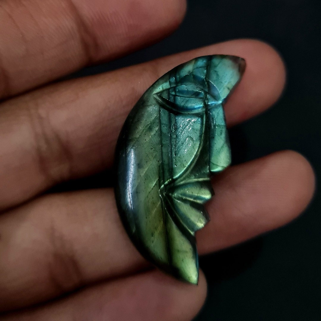 Labradorite Face, Half Moon Face Labradorite Carving, Handmade ...